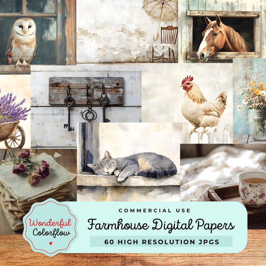 Farmhouse Digital Paper – Vintage Rustic Country Aesthetic, Floral ...