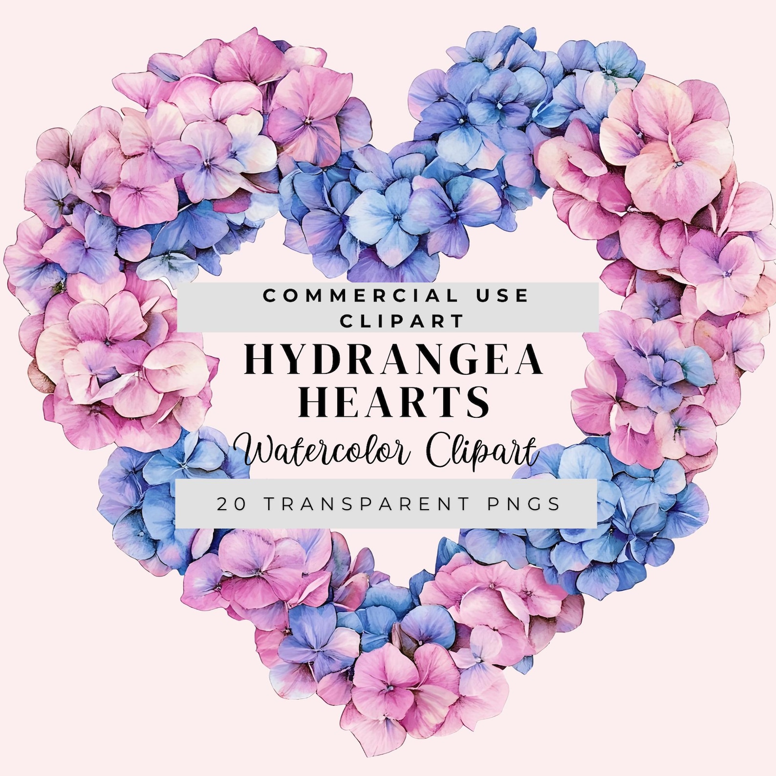 Hydrangea Hearts Clipart – Watercolor Floral Hearts for Wedding Invites ...