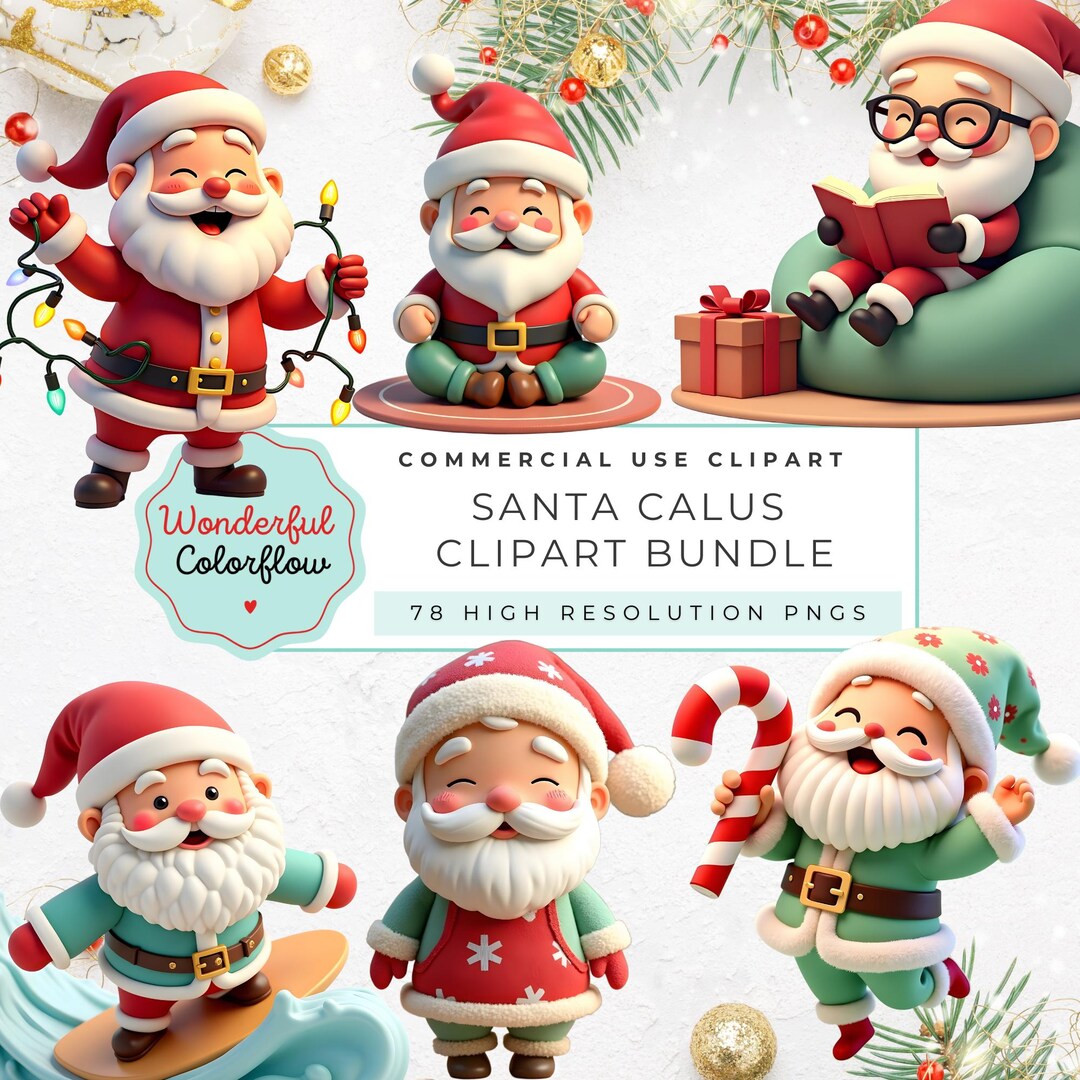 Funny Santa Claus Clipart Set 78 PNG Files, Festive Holiday Santa PNG ...