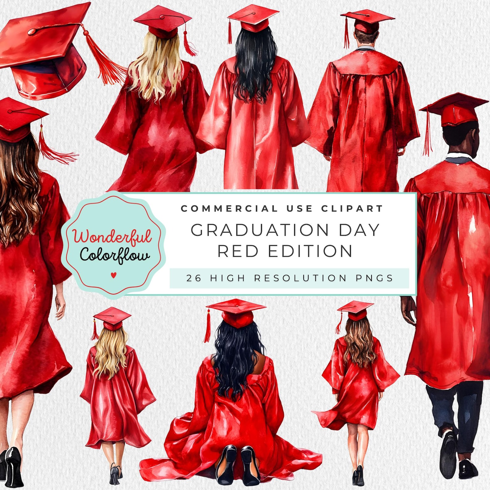 Graduation Day - Red Edition Watercolor Clipart – Red Gown Graduates ...