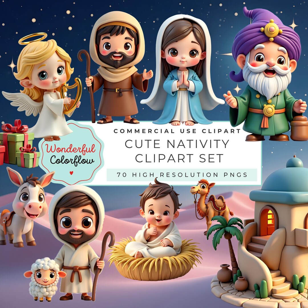 Cute Nativity Scene Clipart Set, Watercolor Christmas Jesus Birth, Baby ...