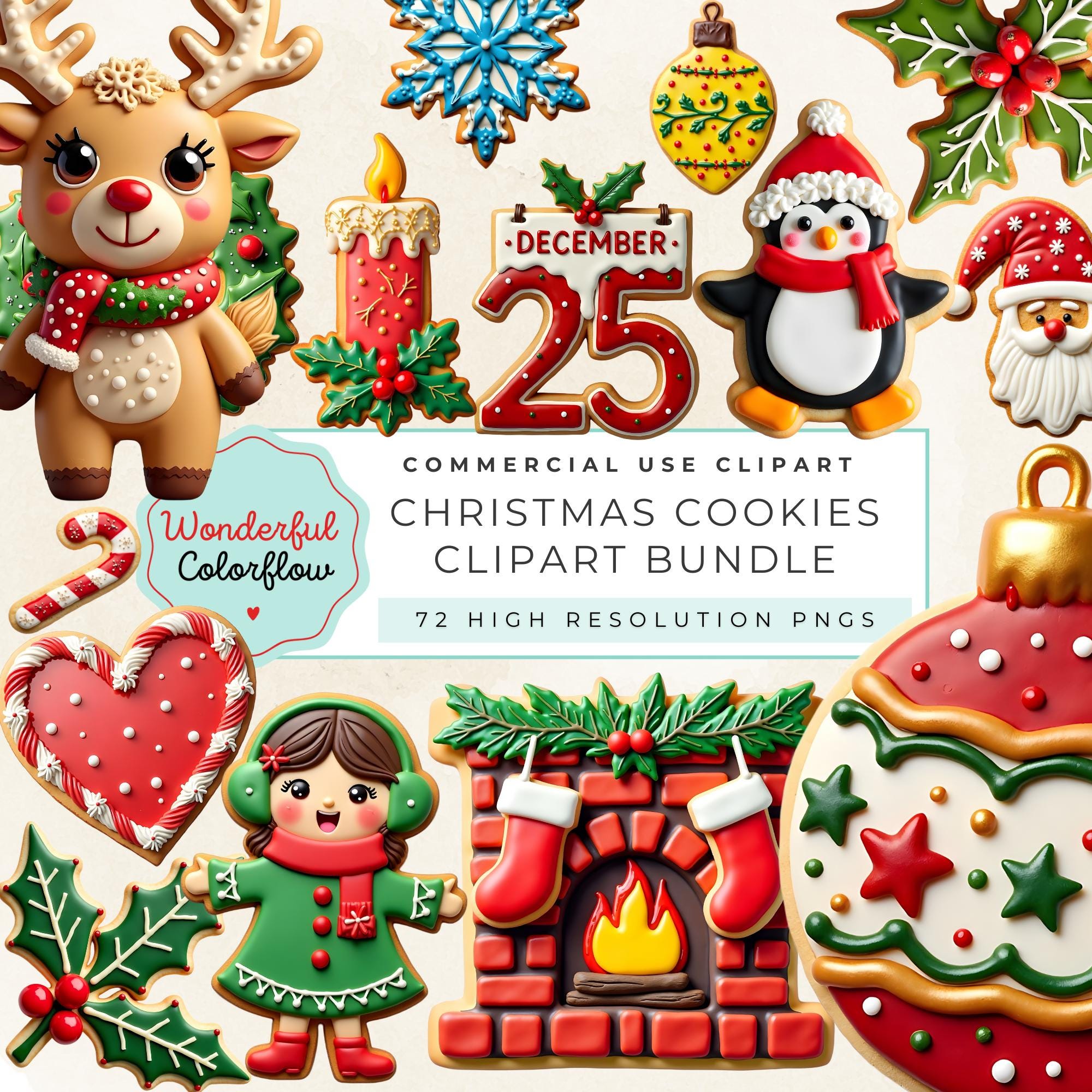 Christmas Cookies Clipart Set 72 PNG Files, Festive Holiday Cookie ...