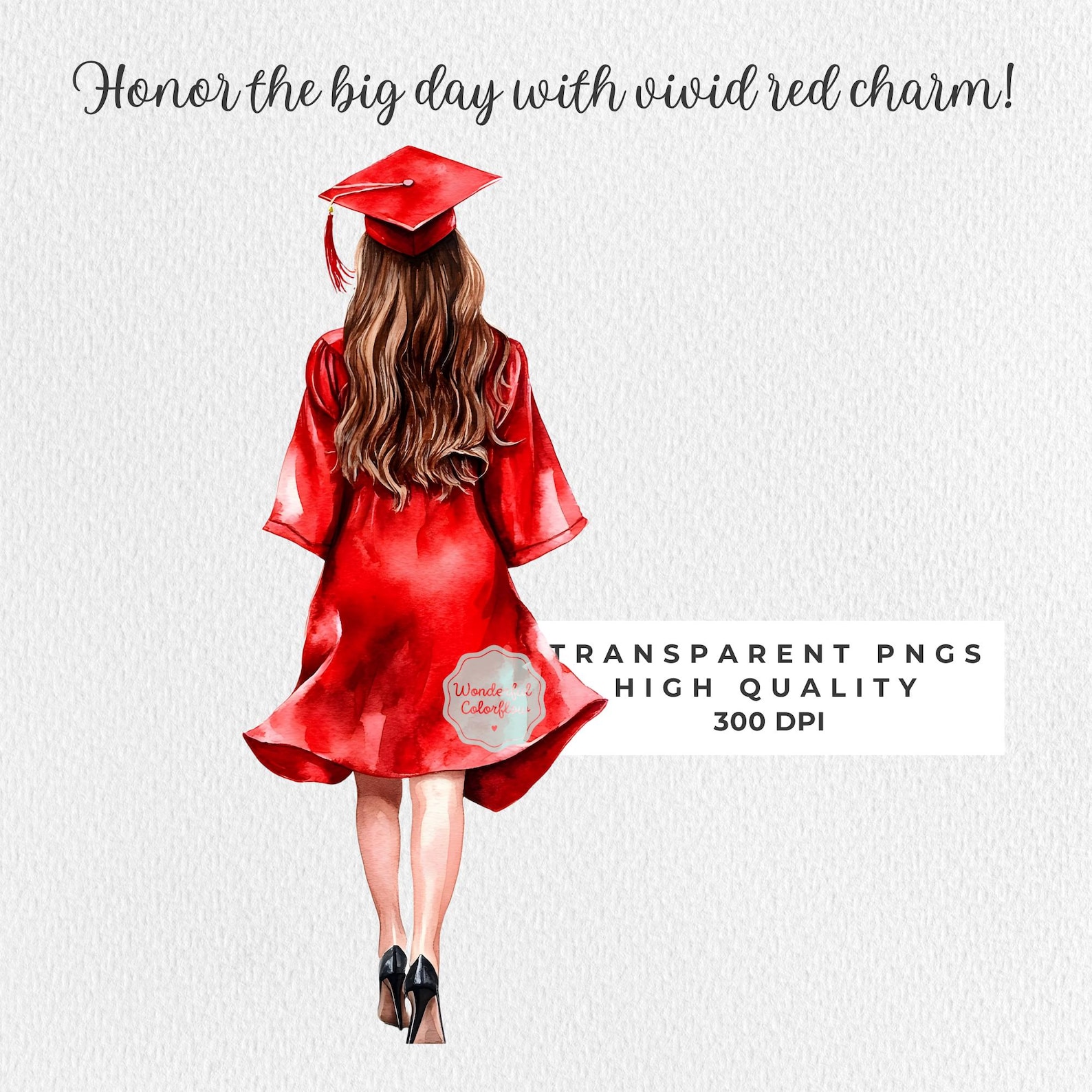 Graduation Day - Red Edition Watercolor Clipart – Red Gown Graduates ...