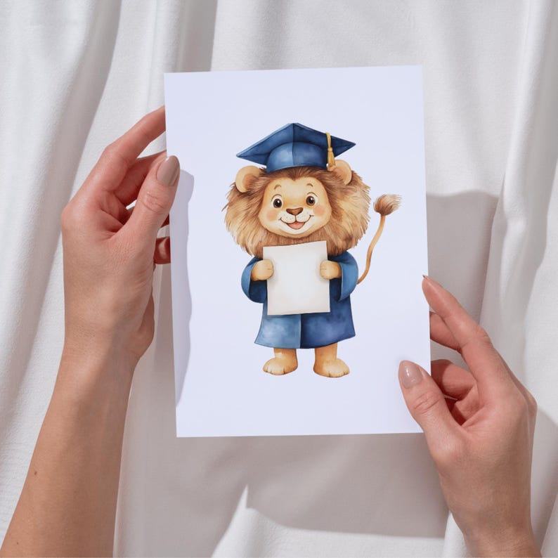 Graduation Lions Clipart – Cute Standing Lions in Cap and Gown (red ...