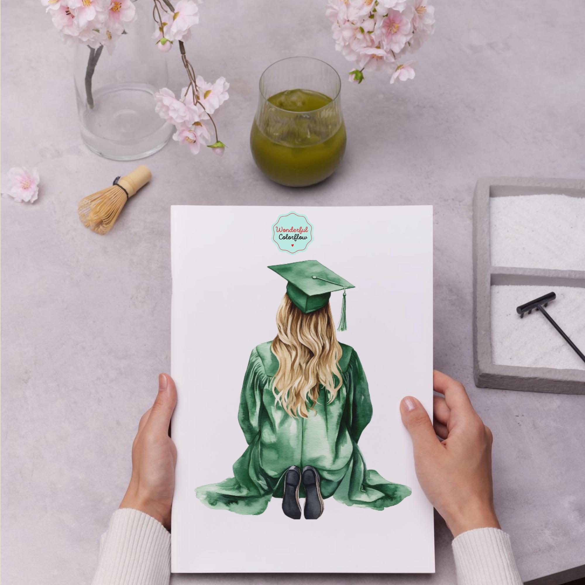 Graduation Day - Green Edition Watercolor Clipart – Green Gown ...