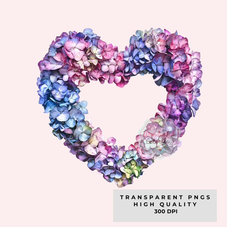 Hydrangea Hearts Clipart – Watercolor Floral Hearts for Wedding Invites ...