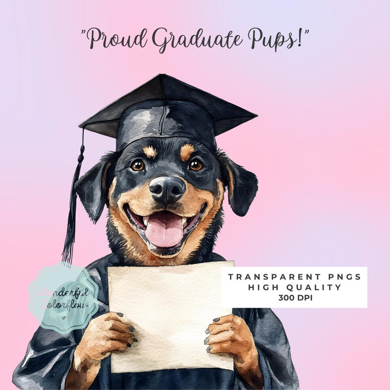 Graduation Dogs Clipart, Multicolor Caps and Gowns, Cute Graduate Puppy ...