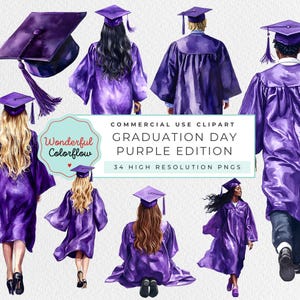 Graduation Day Purple Edition Watercolor Clipart – Purple Gown ...