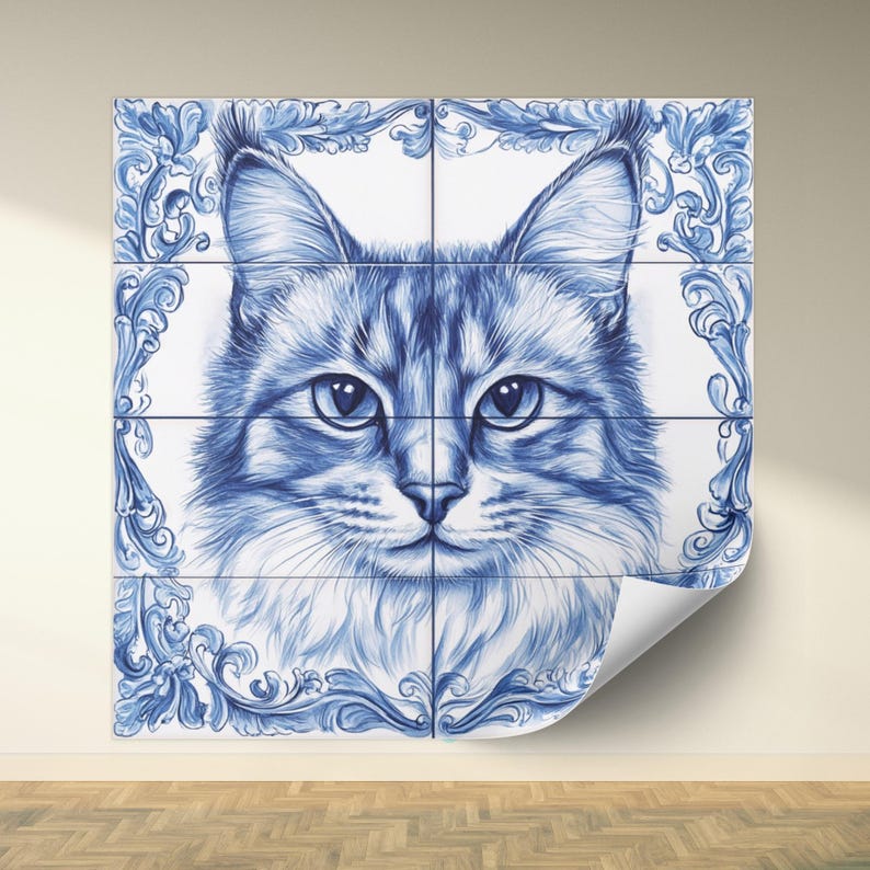Delf Cat Tiles Clipart – Blue and White Delft Style, Traditional Dutch ...