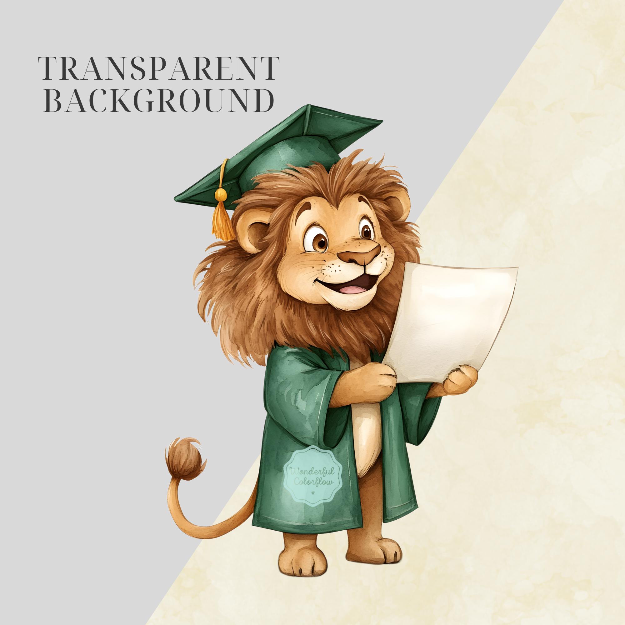 Graduation Lions Clipart – Cute Standing Lions in Cap and Gown (red ...
