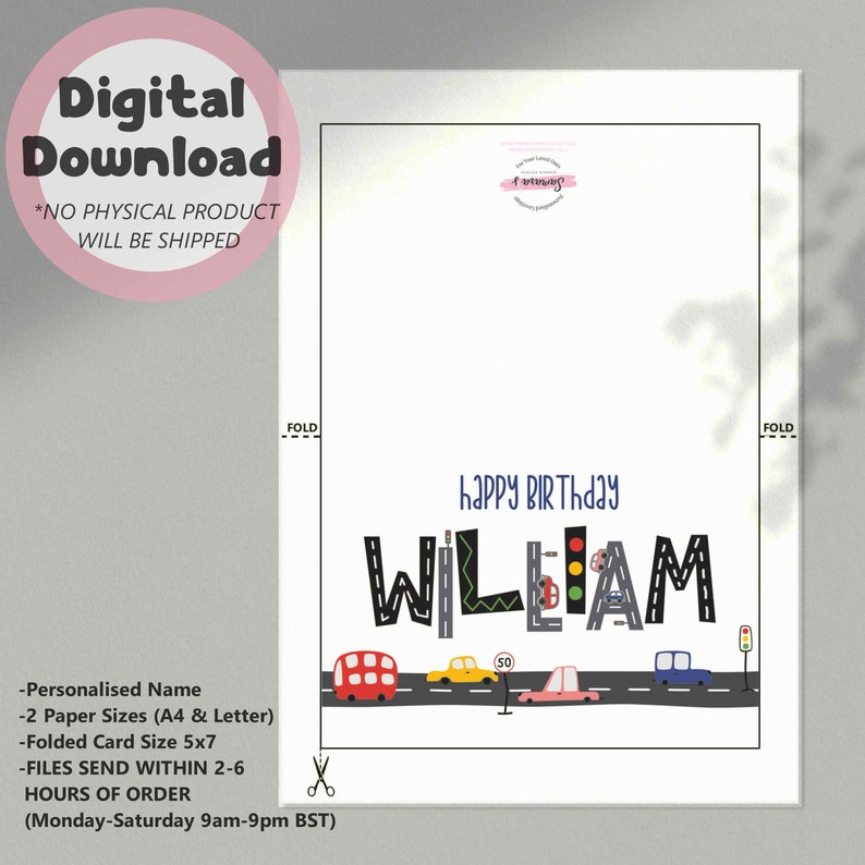 Printable Personalised Birthday Card Car Greeting Card for Son - Etsy