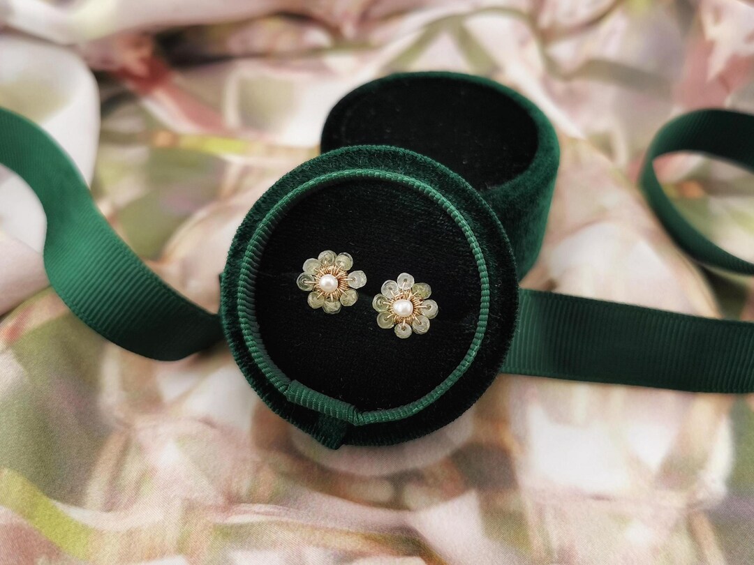 Pastel Green Sapphires and Pearl Blooming Flower Cluster Earrings ...