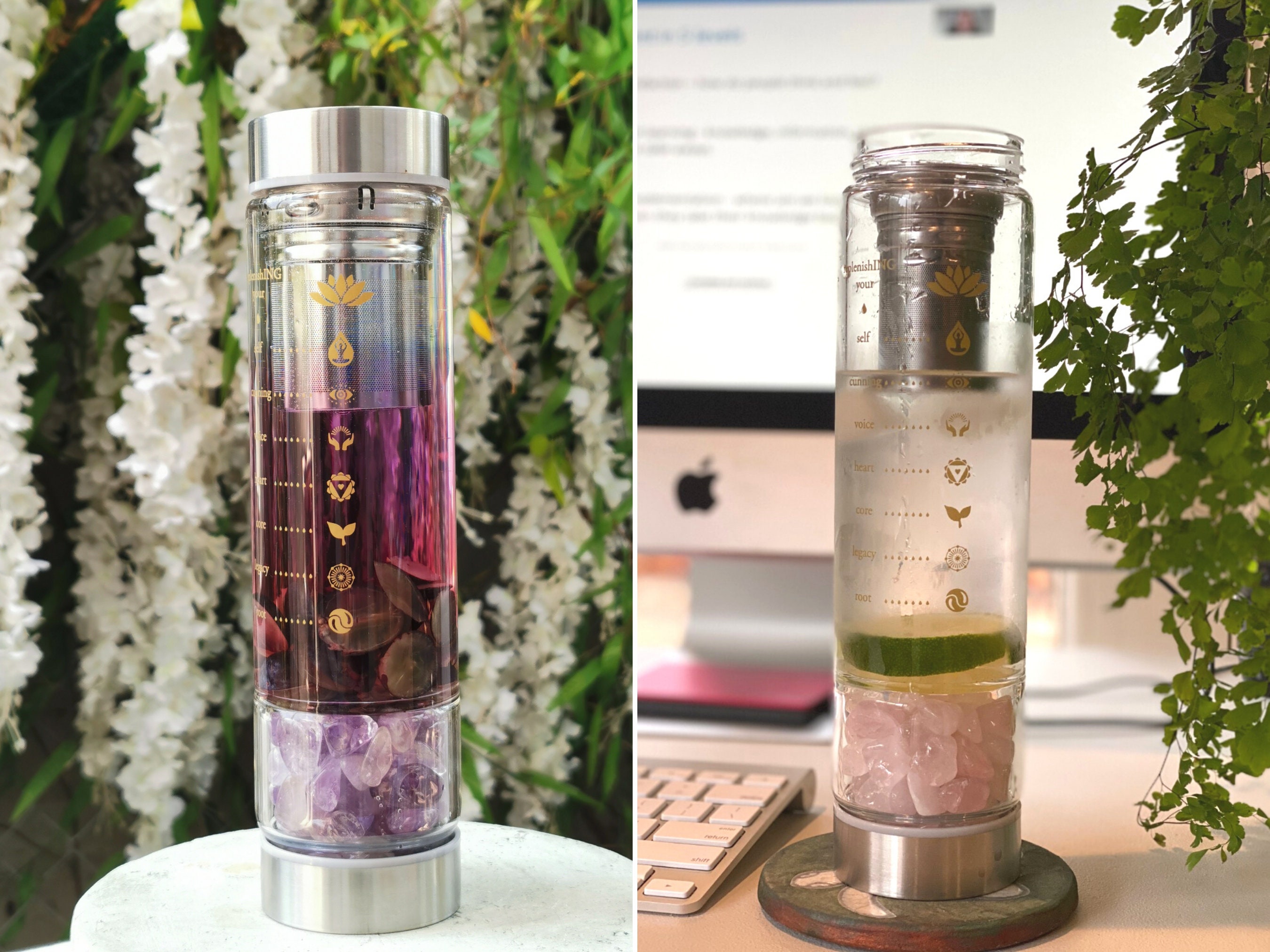 Crystal Water Bottle, Stainless Steel Strainer and Infuser, Natural ...