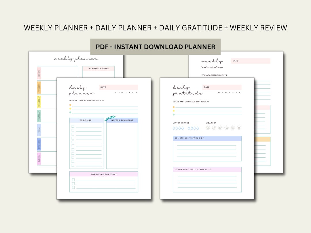 Colorful Day and Week Planner Printable, Daily and Weekly Digital ...