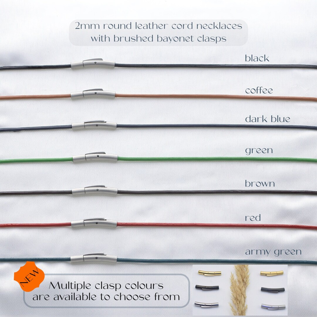 Round Leather Cord Necklaces, Stainless Steel Click-on Bayonet Clasp ...