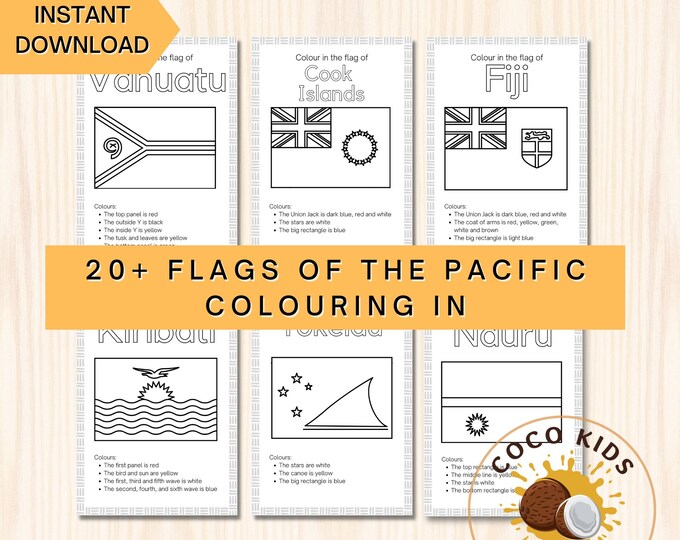 Pacific Flags Colouring Pages Printable for Kids | PDF File | Instant ...