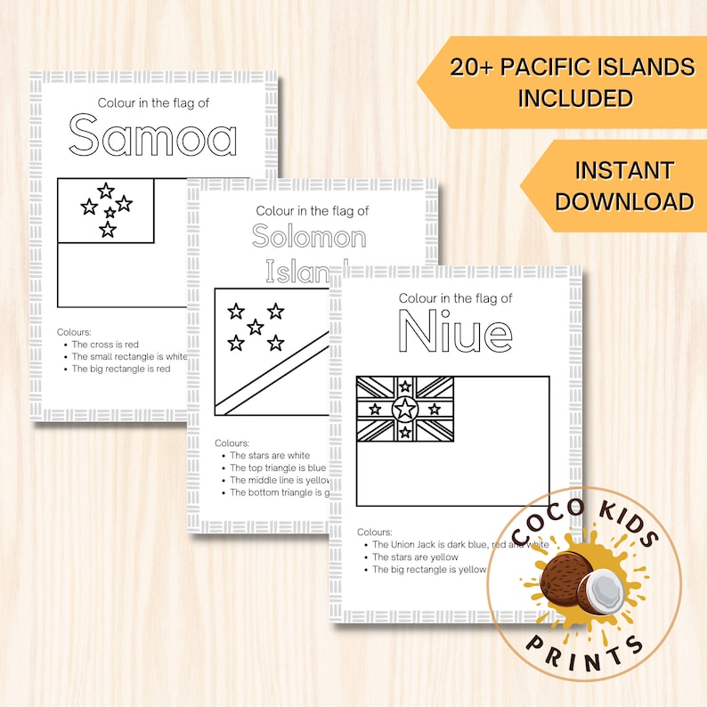 Pacific Flags Colouring Pages Printable for Kids PDF File Instant ...