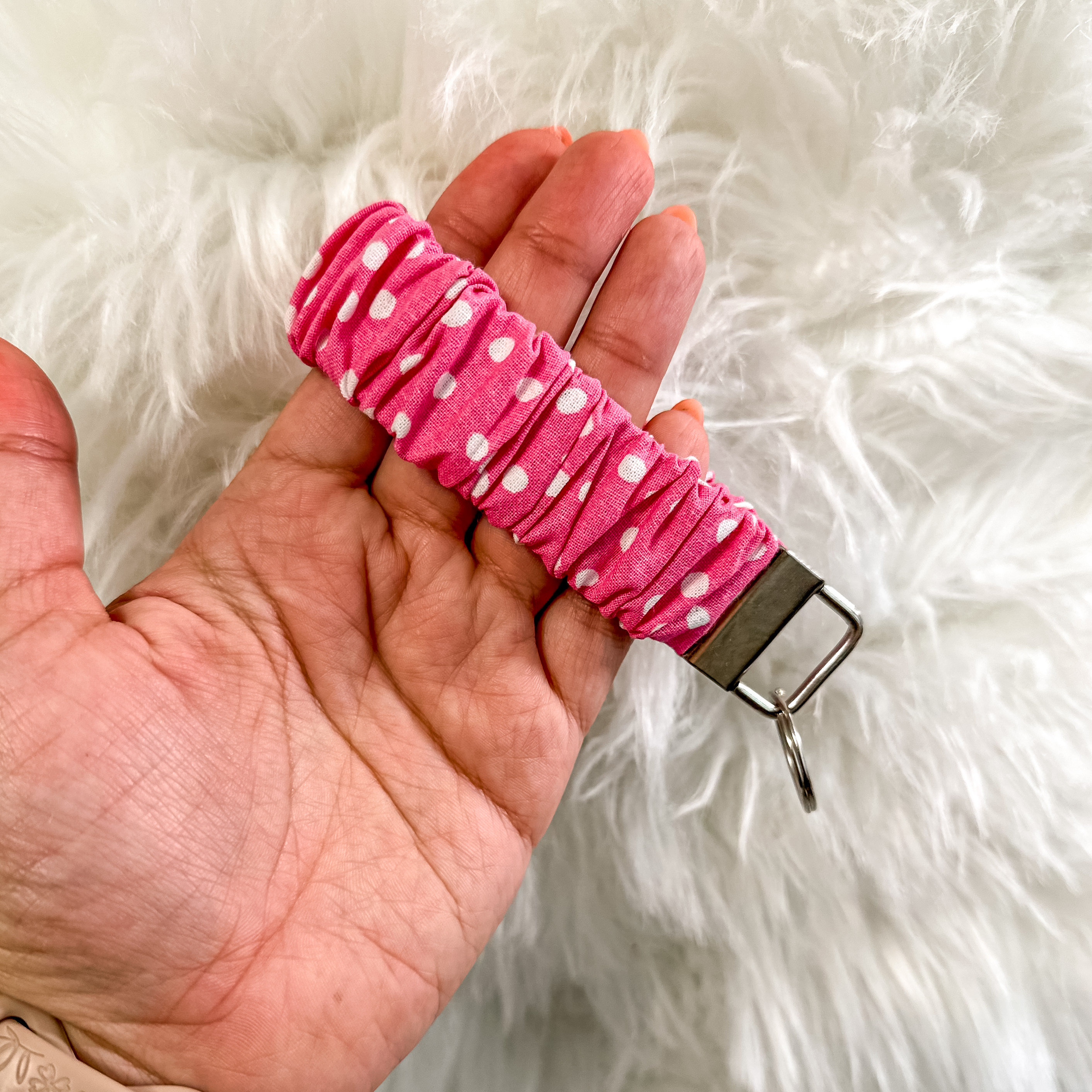 Black and Pink Polka Dot Scrunchie Key Fob Wristlet Handmade - Etsy