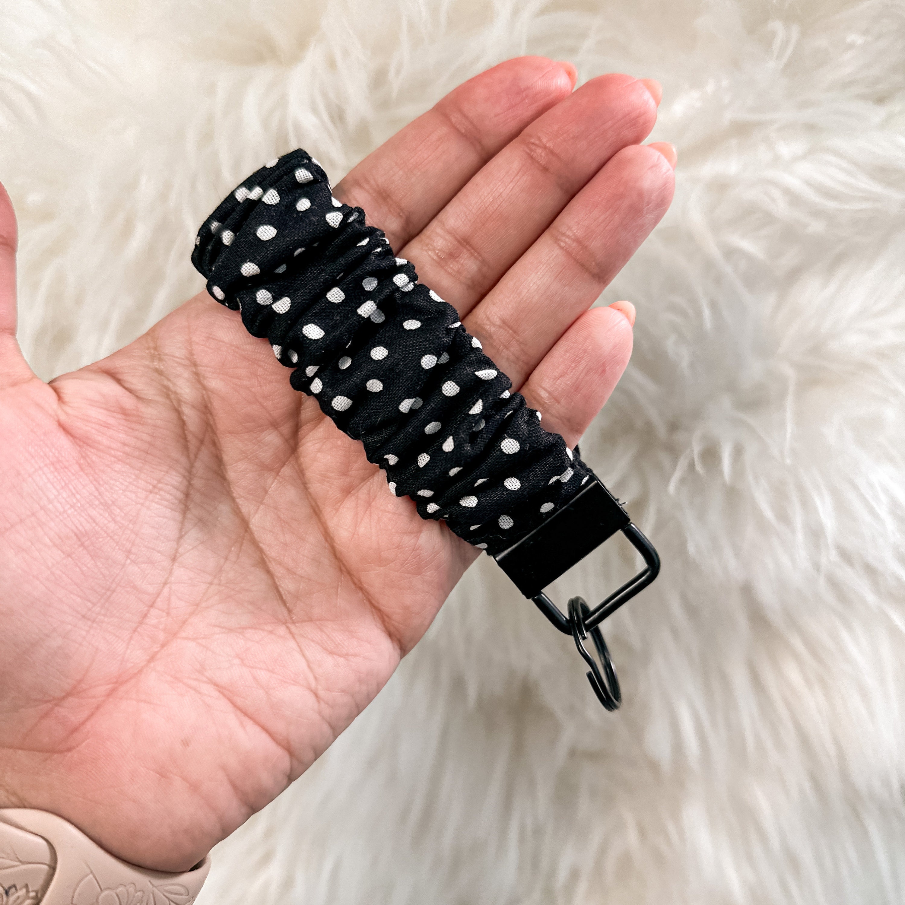 Black and Pink Polka Dot Scrunchie Key Fob Wristlet Handmade - Etsy