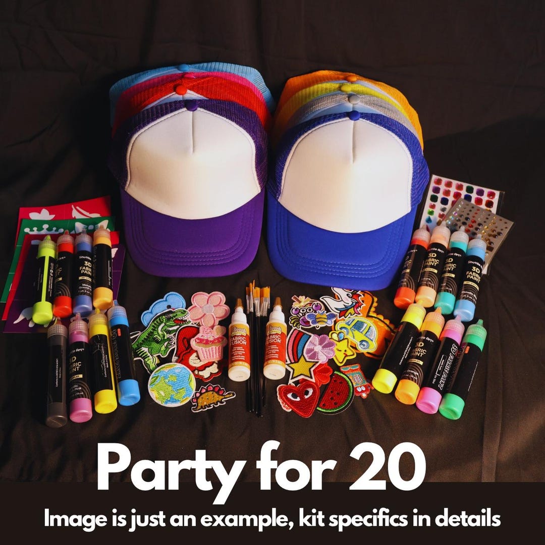 DIY Hat Craft Kit – Party Activity Box (20 Hats + Paint, Patches & More ...