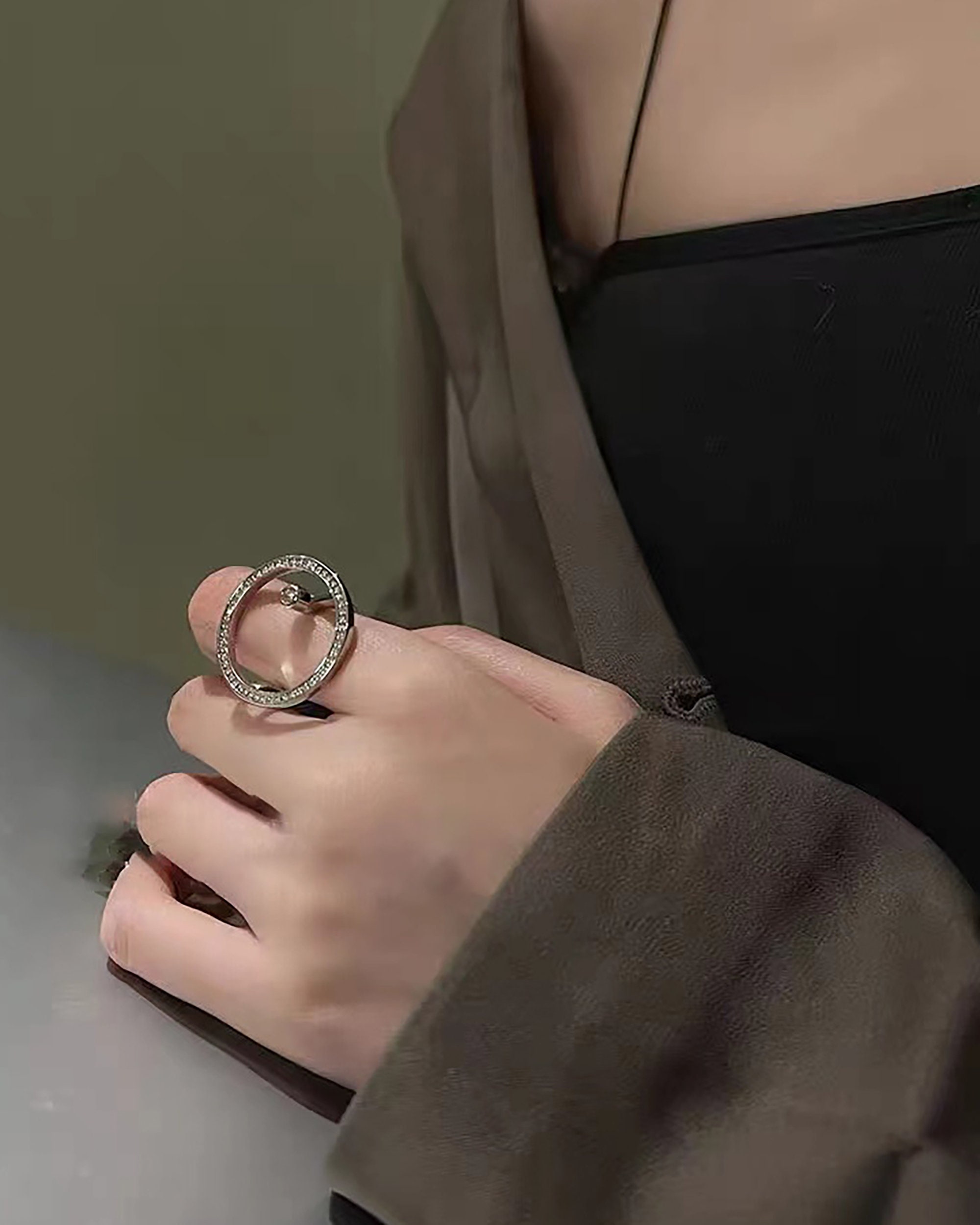 Korean-style Ring Three-dimensional Shiny Circle Ring Female Ins Trendy Personality Zircon Ring ...