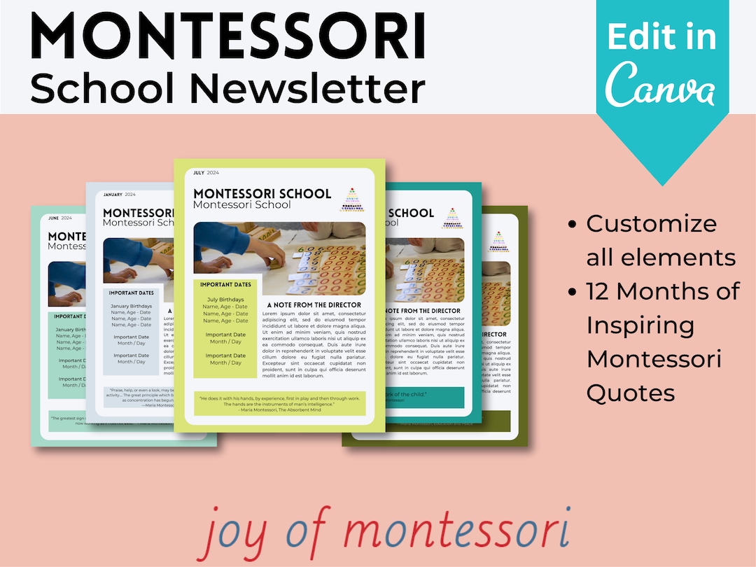 12 Months Customizable Canva Kindergarten Newsletter for Montessori ...