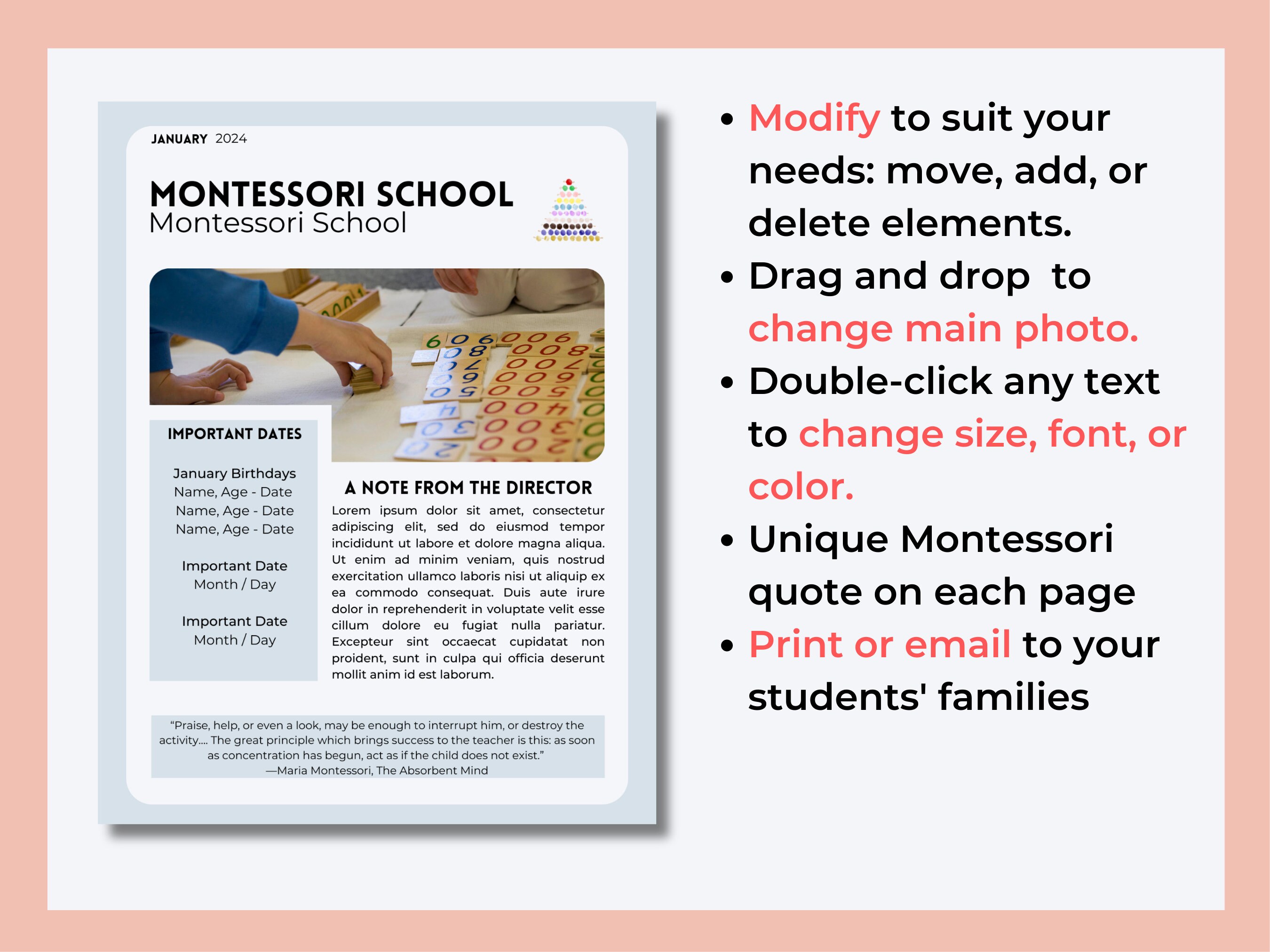 12 Months Customizable Canva Kindergarten Newsletter for Montessori ...