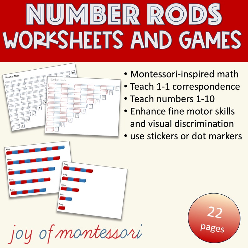 Montessori Number Rod Worksheets - Etsy