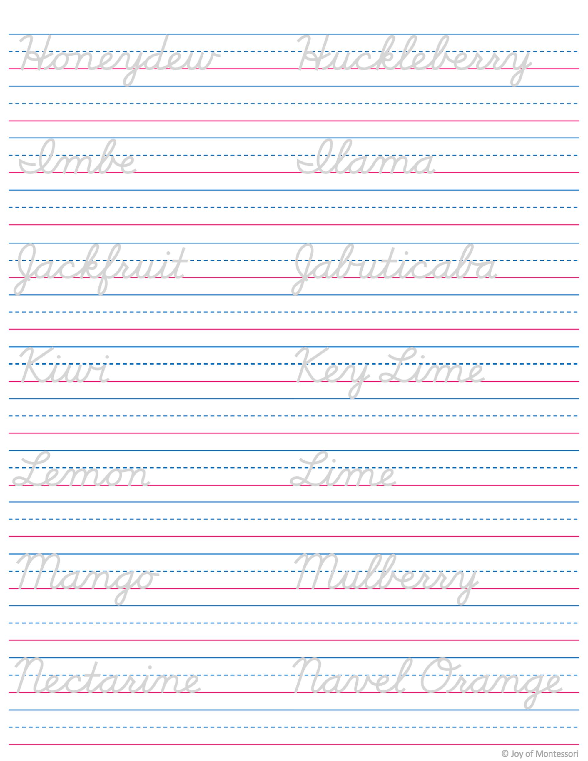 Printable Cursive Handwriting Worksheets for Cursive Practice Book ...