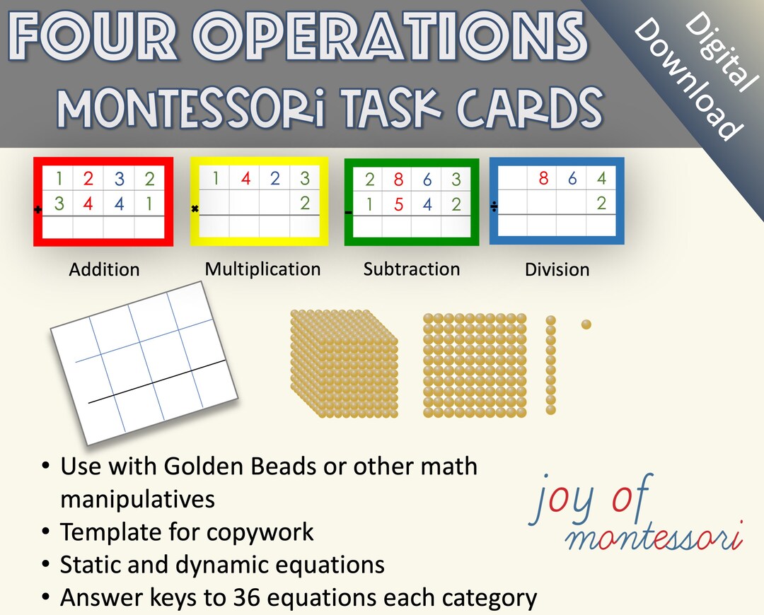 Montessori Math Four Operations Problems Task Cards - Etsy
