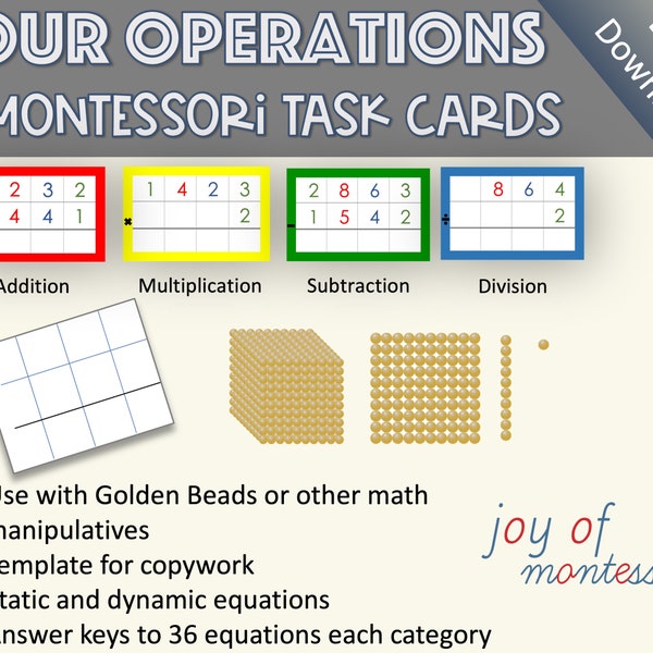 Montessori Math Operations Cards - Etsy