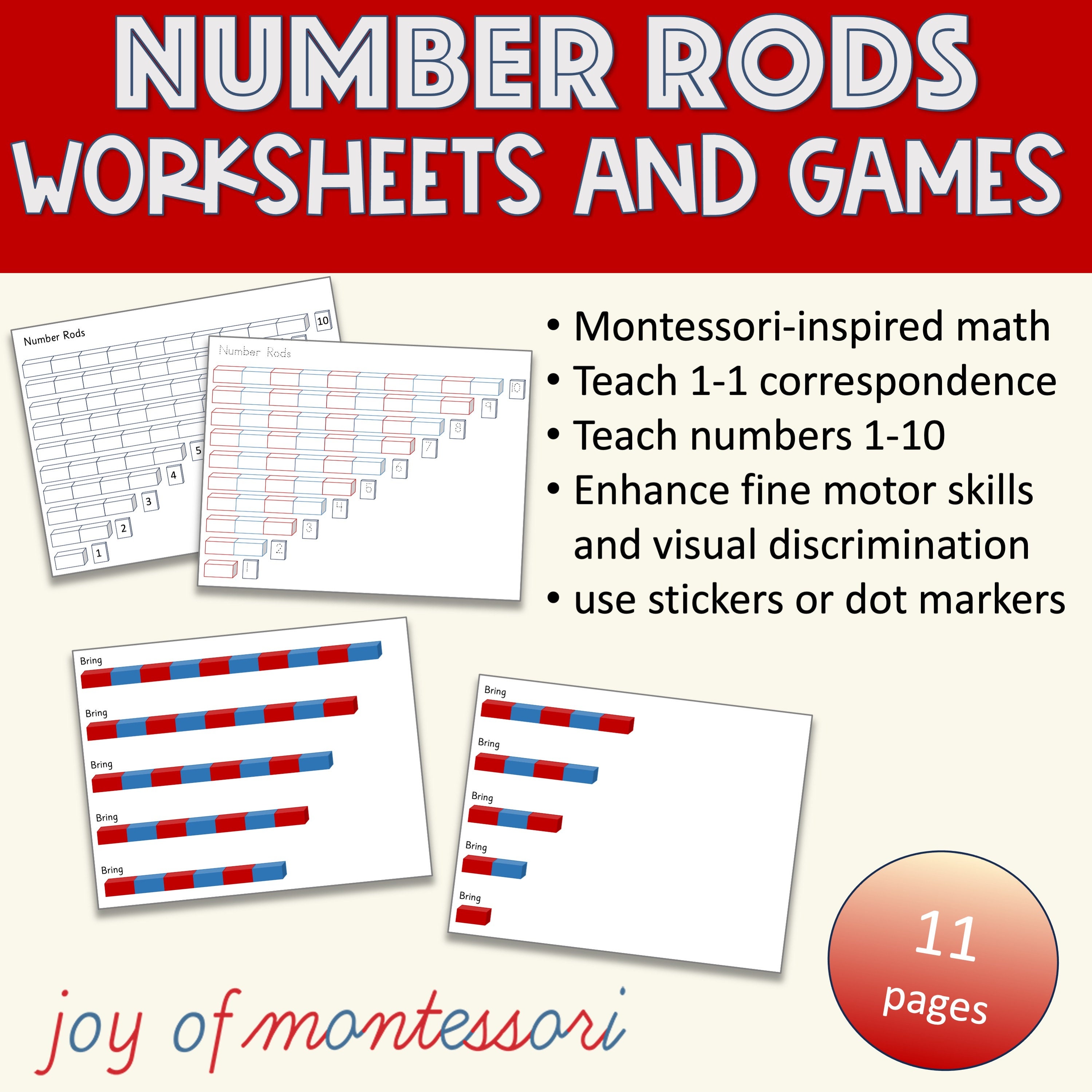 Montessori Number Rod Worksheets - Etsy
