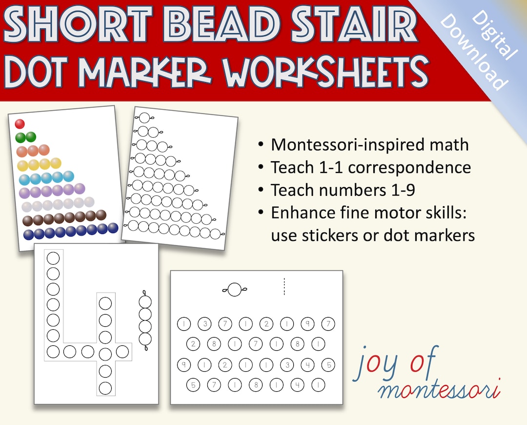 Preschool Math Skills Dot Marker Montessori Inspired Short Bead Stair ...