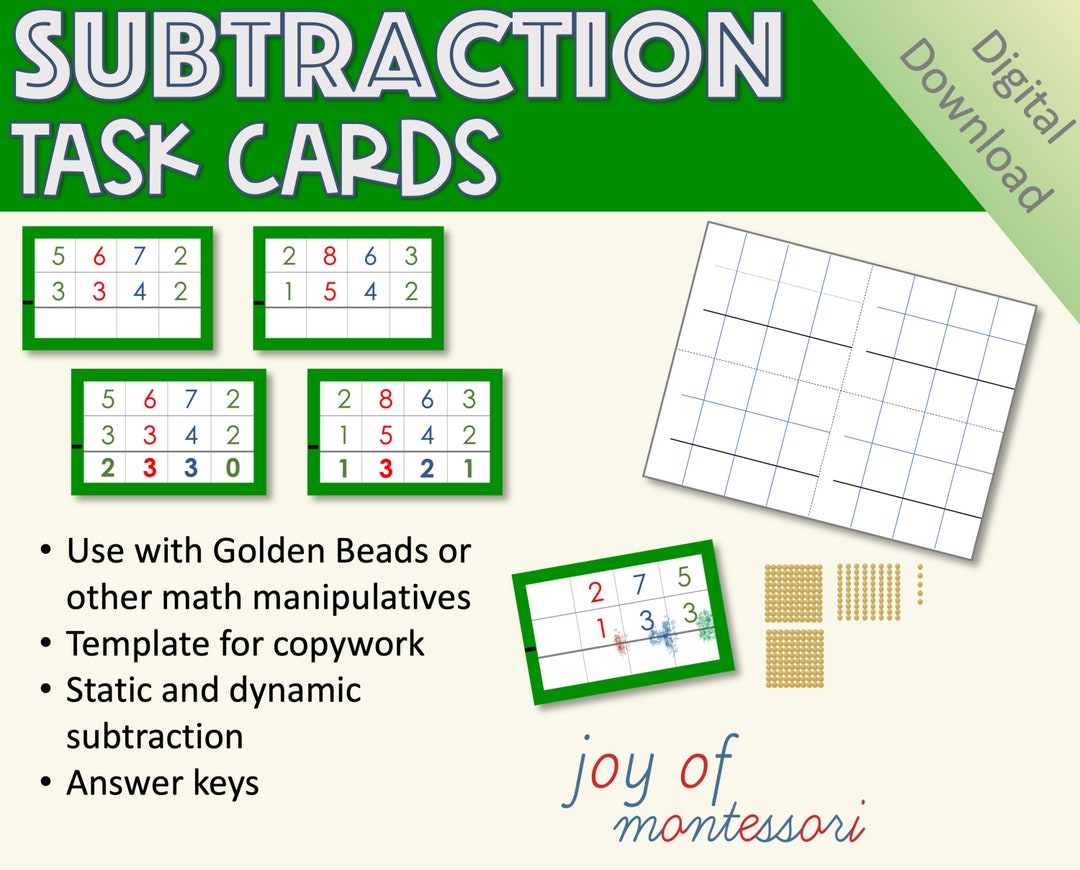 Montessori Subtraction Task Cards - Etsy