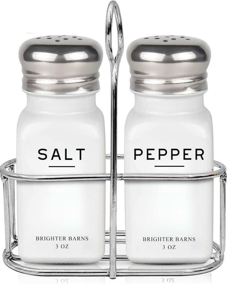 Farmhouse Salt and Pepper Shakers Set With Metal Holder: Modern Kitchen ...