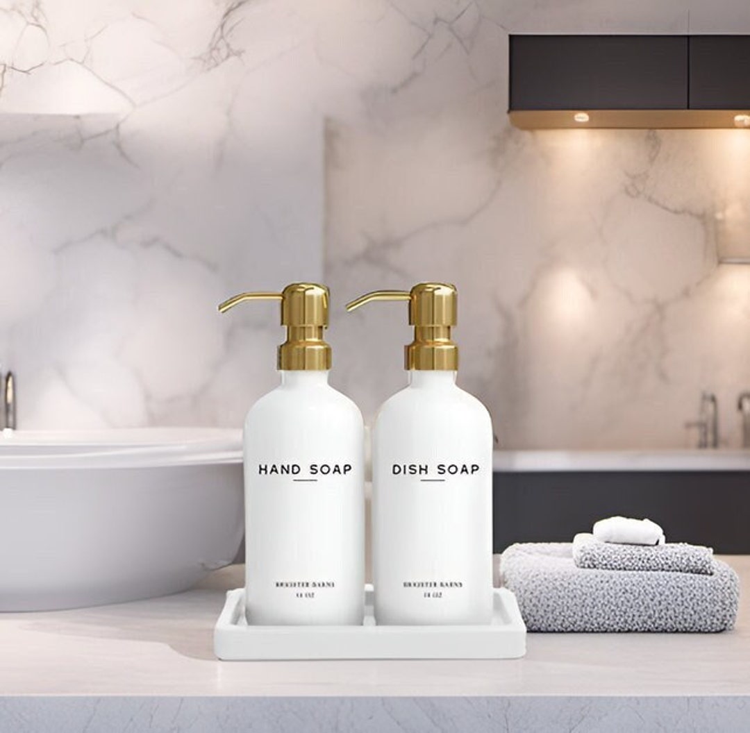 Gold Luxury Glass Hand and Dish Soap Dispenser Set - Kitchen Soap ...