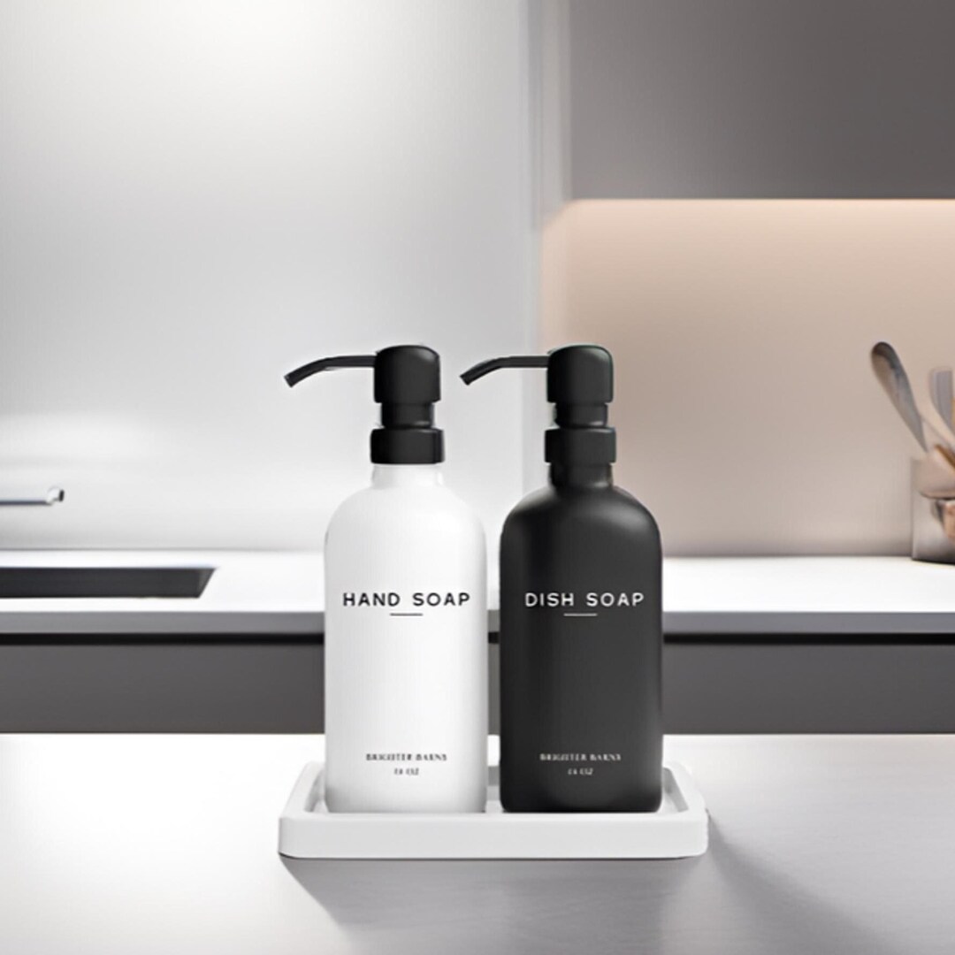 White Glass Hand and Dish Soap Dispenser Set: Minimalist Home Decor - Etsy