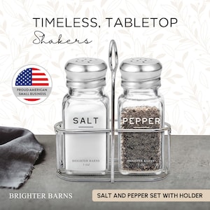 Farmhouse Salt and Pepper Shakers Set With Metal Holder: Modern Kitchen ...