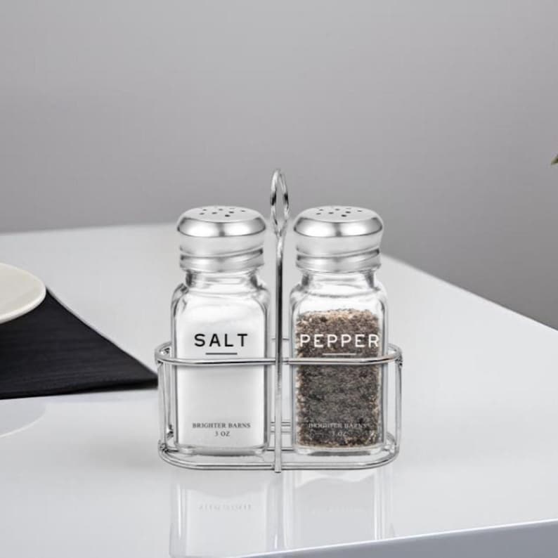 Farmhouse Salt and Pepper Shakers Set With Metal Holder: Modern Kitchen ...