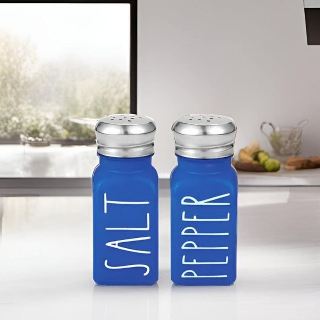 Blue Salt and Pepper Shakers Set Glass Blue Shaker Sets With Stainless ...
