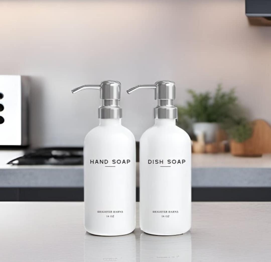 White Glass Hand and Dish Soap Dispenser Set - Kitchen Soap Dispenser ...
