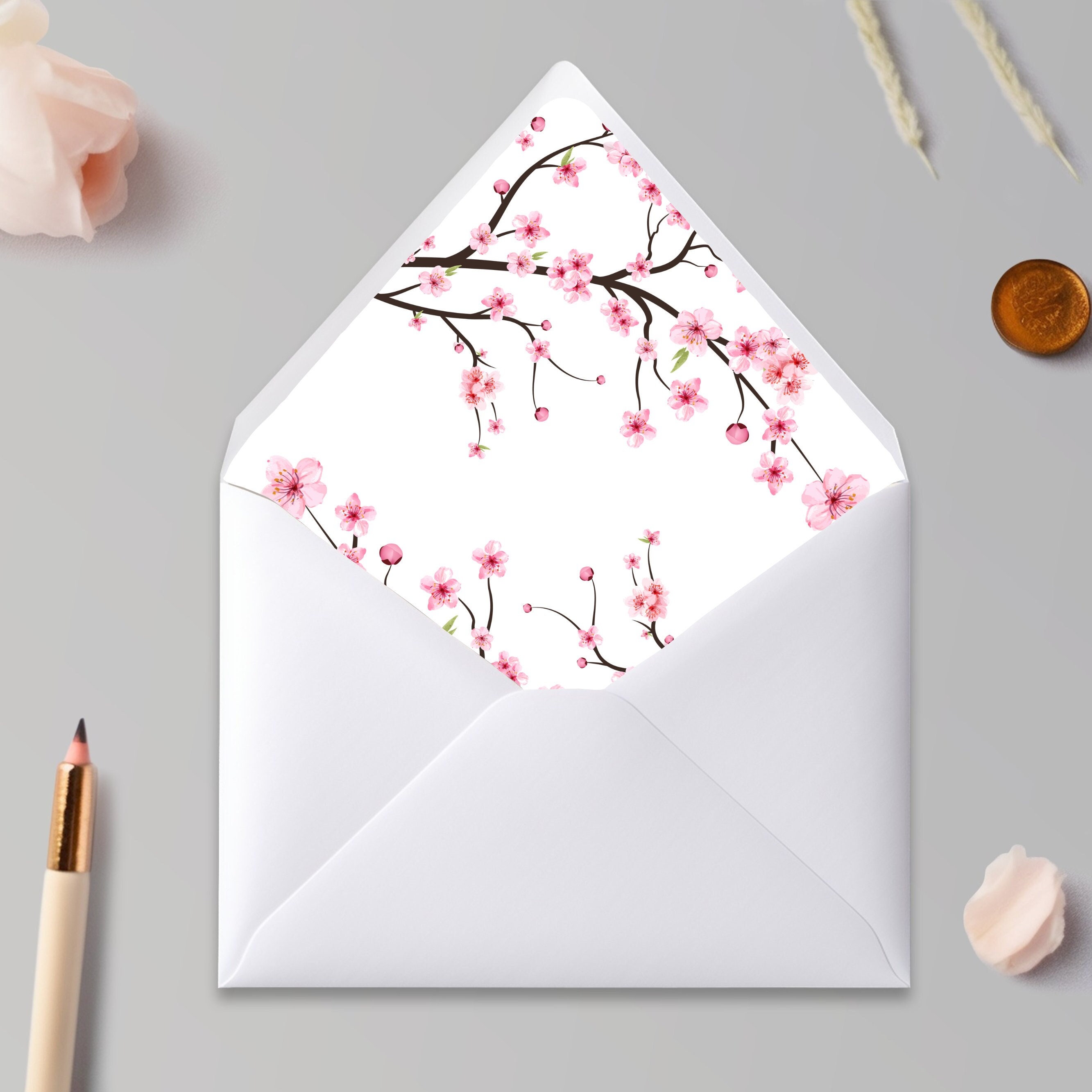 10 Printable Blossom Tree Euro Flap and Square Flap Envelope Liners A7 ...