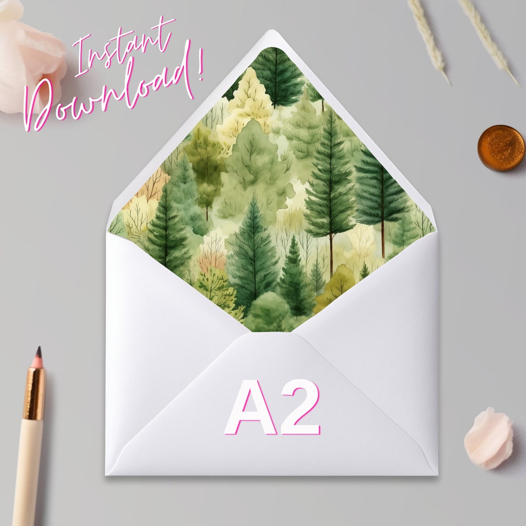 Printable Watercolour Trees A2 Euro Flap and A2 Square Flap Envelope ...