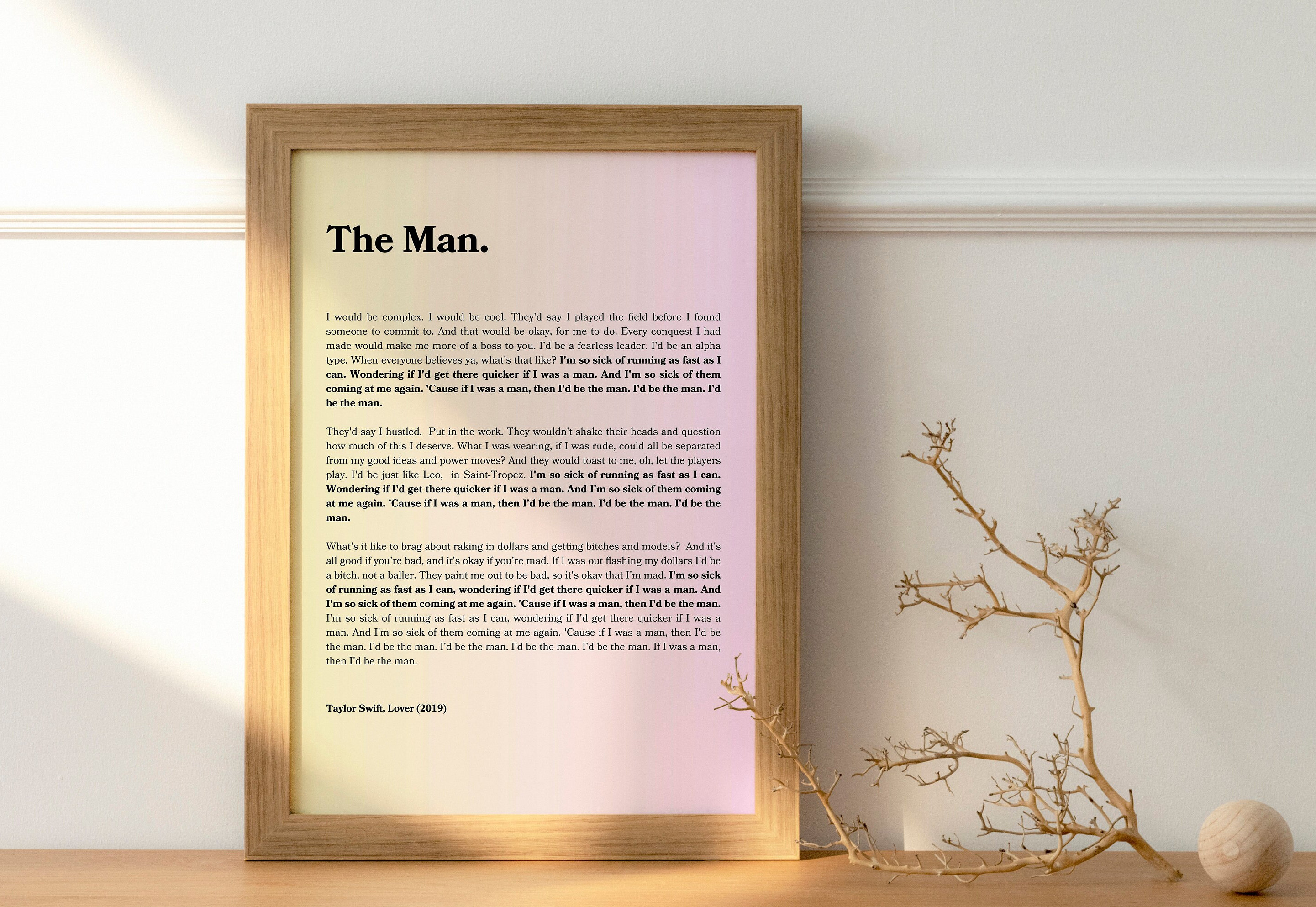 Taylor Swift the Man Lyric Print Surprise Song Swiftie Merch Taylor's ...