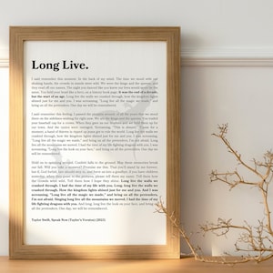 Taylor Swift Long Live Lyric Print Surprise Song Swiftie Merch Taylor's ...