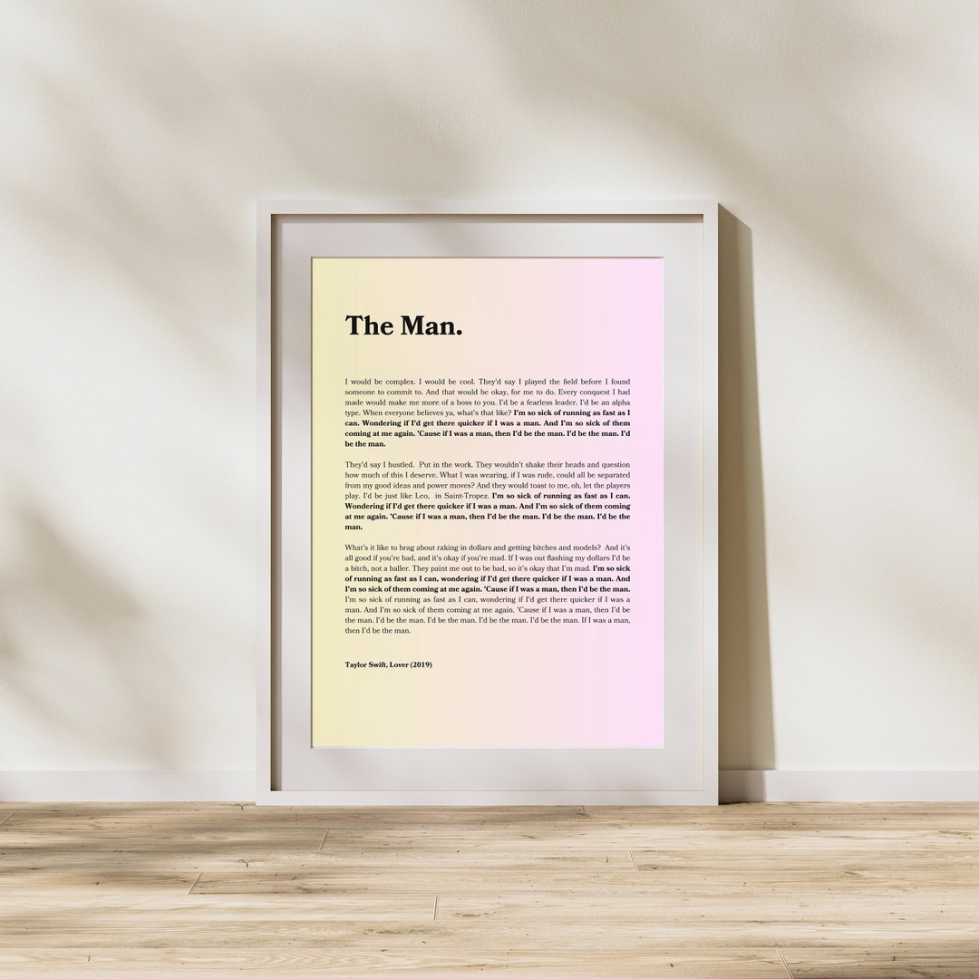Taylor Swift the Man Lyric Print Surprise Song Swiftie Merch Taylor's ...