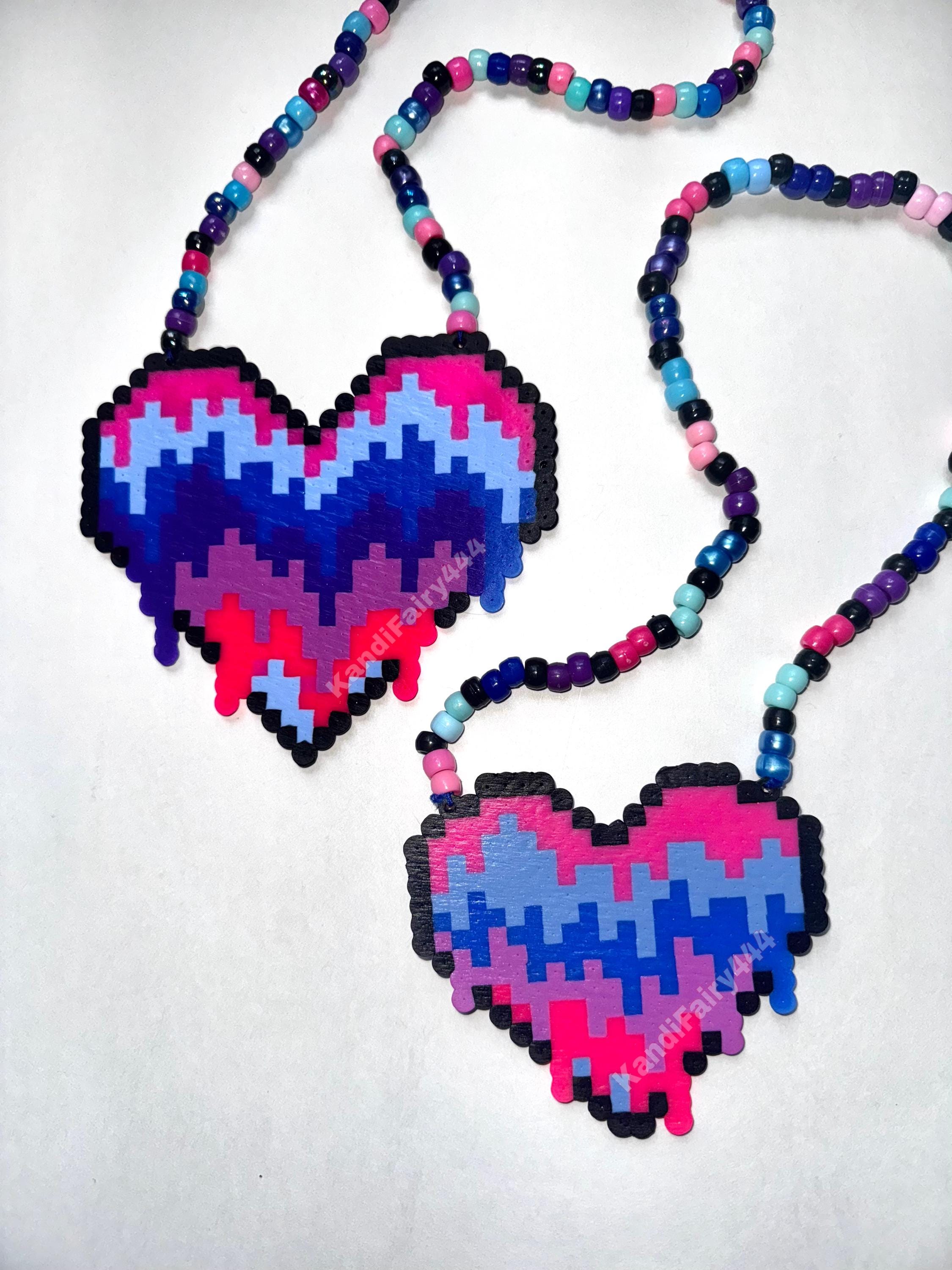 Drippy Heart Perler Bead EDM Necklace | Rave Plur LGBTQ+ Kandi ...