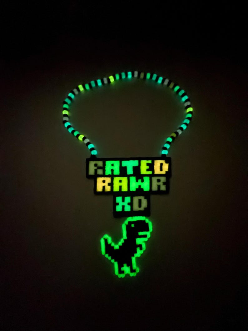 Custom Rated R Dinosaur Perler Bead Necklace | EDM Perler, Dubstep ...