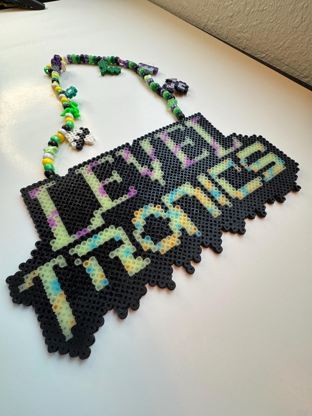 Leveltronics Glow-in-the-dark Perler Bead Necklace | EDM Rave Outfit - Etsy