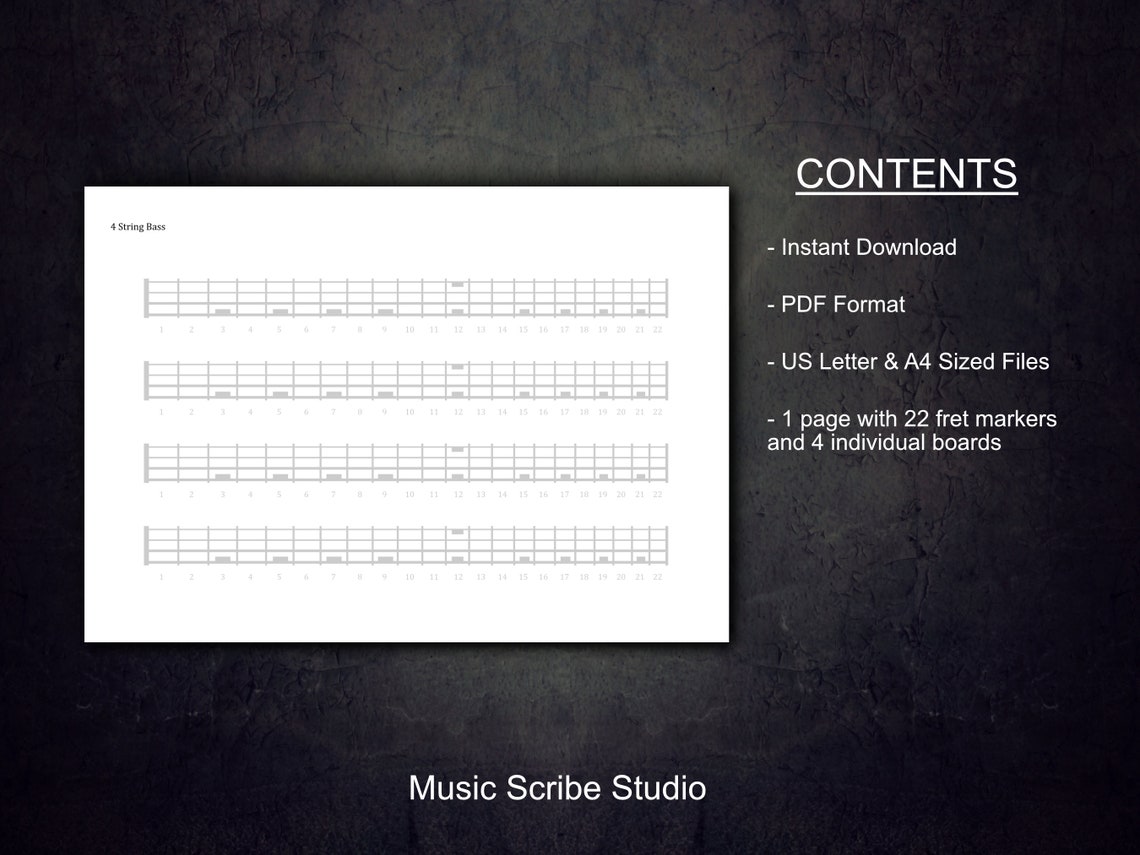 4 String Printable Bass Blank Fretboard With 22 Frets. - Etsy